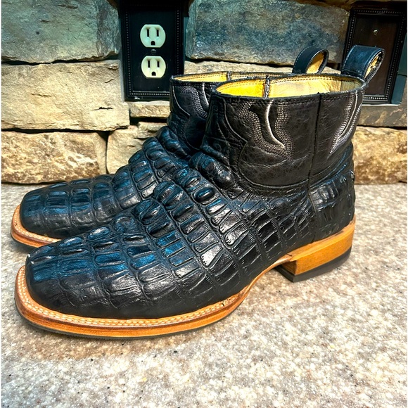 alligator | Shoes | Black Alligator Crocodile Leather Boots Square Toe ...